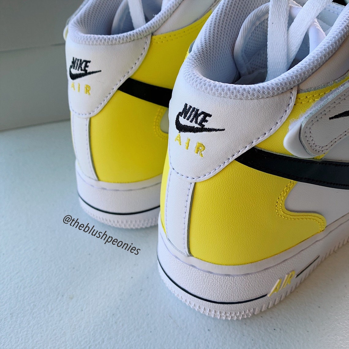 Custom Nike Air Force 1 Mids Black and Yellow | Etsy