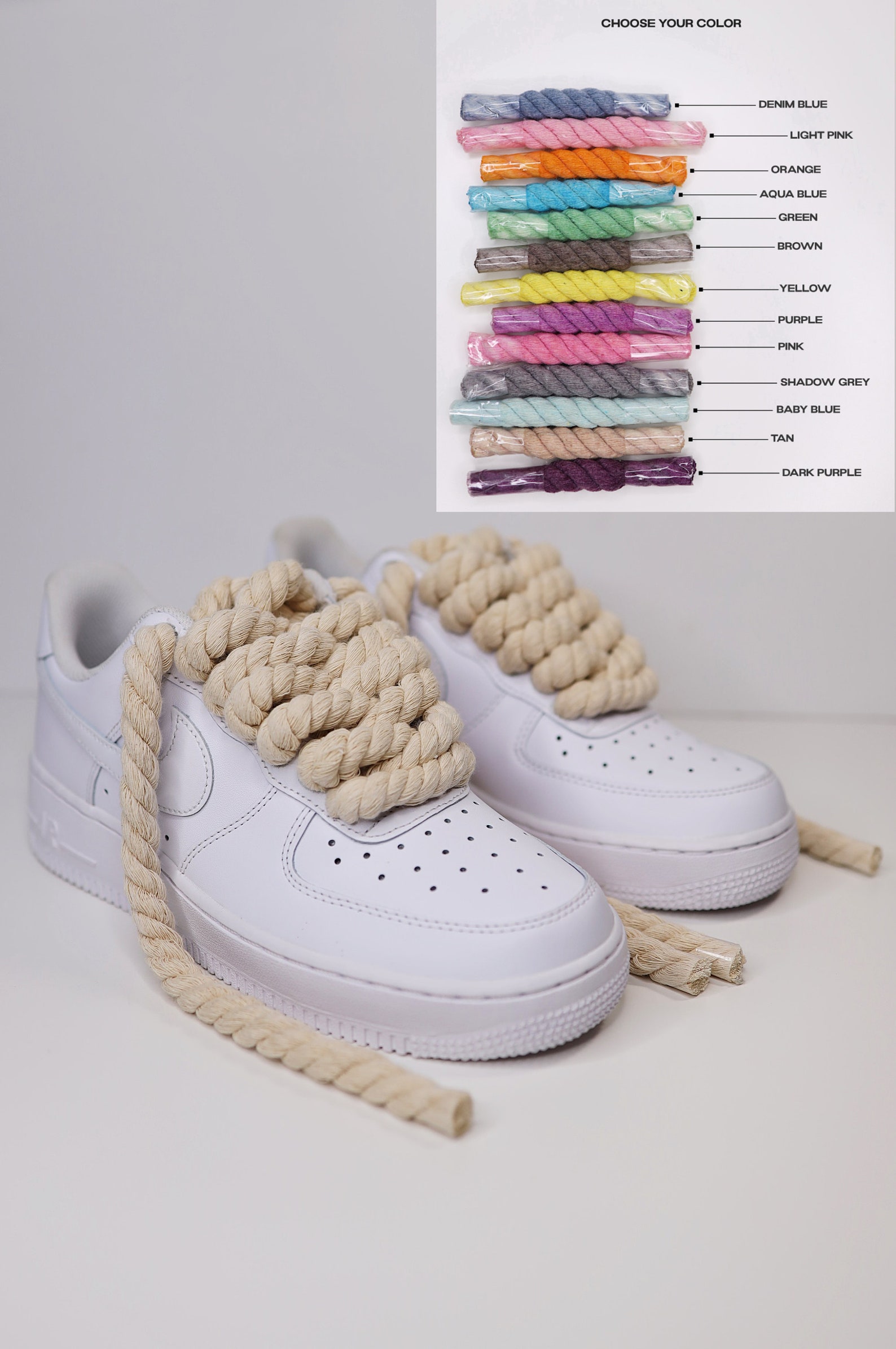 Natural Cotton Rope Laces Air Force 1 Custom Sneaker choose - Etsy