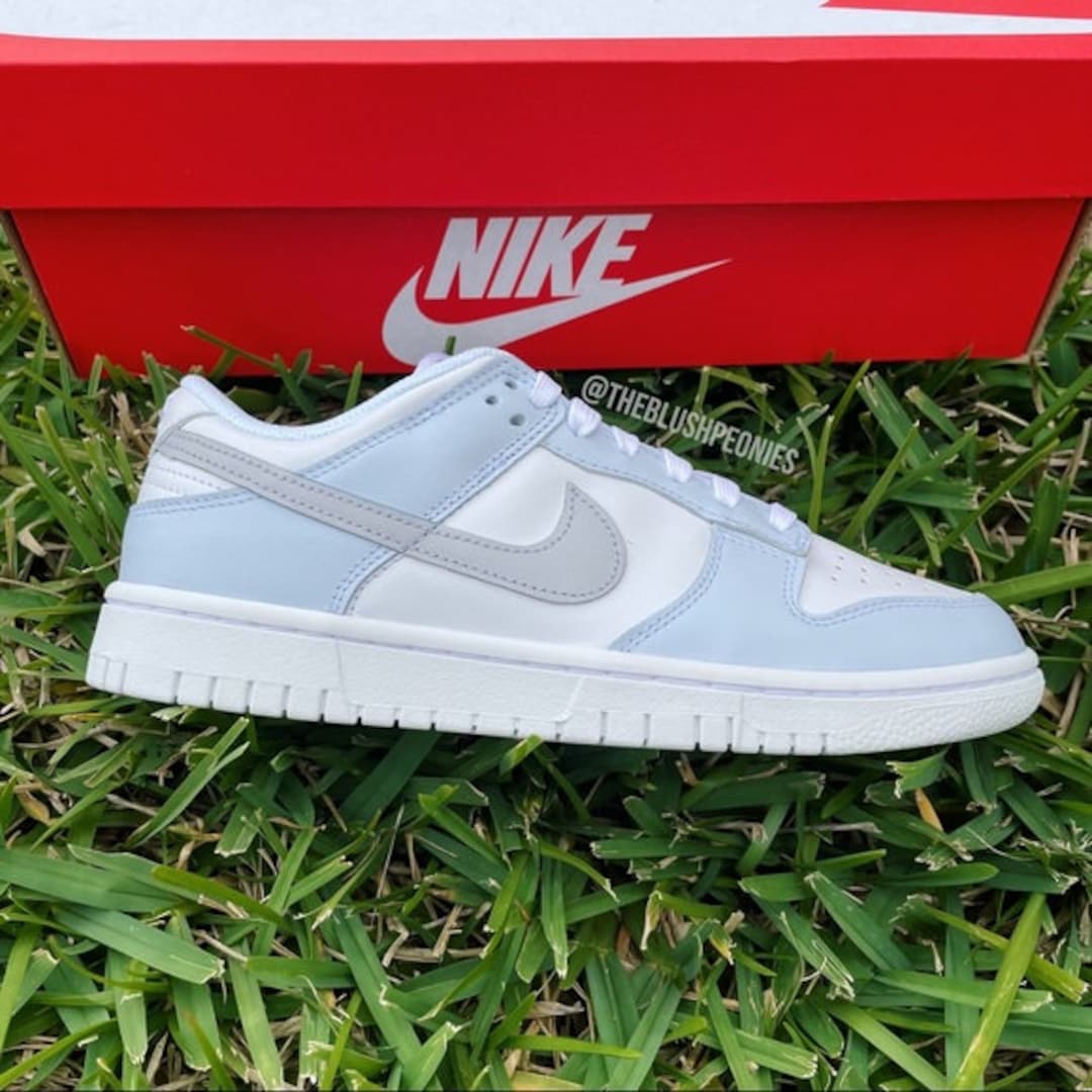 Custom Painted Nike Dunk Low light Blue With Gray Swoosh Unique Custom ...