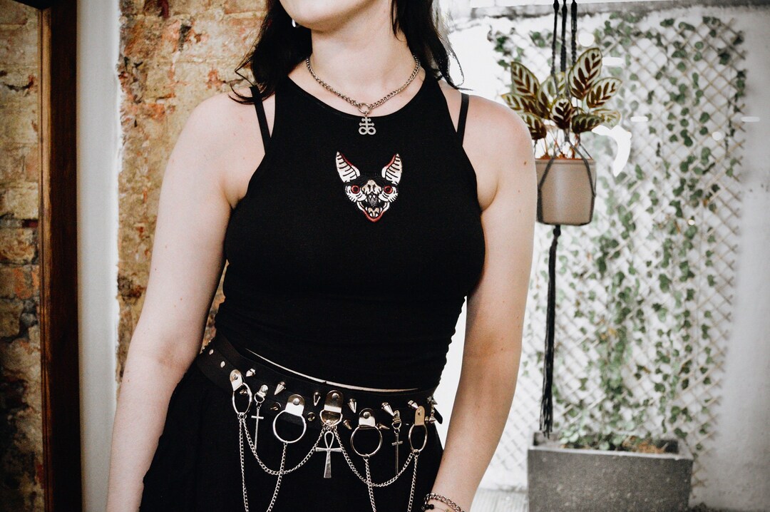 Night Flight Embroidered Crop Top Alternative Vest Tattoo Gothic Crop ...