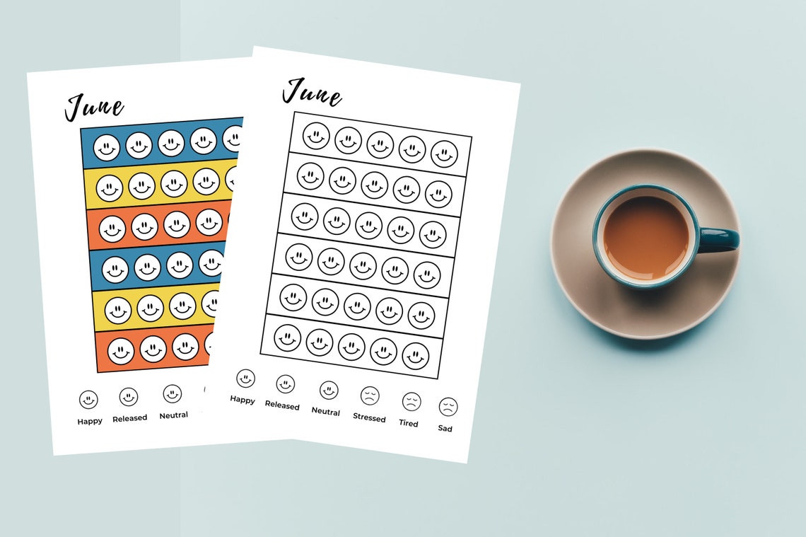 June Monthly mood tracker chart pdfMonochrome version | Etsy