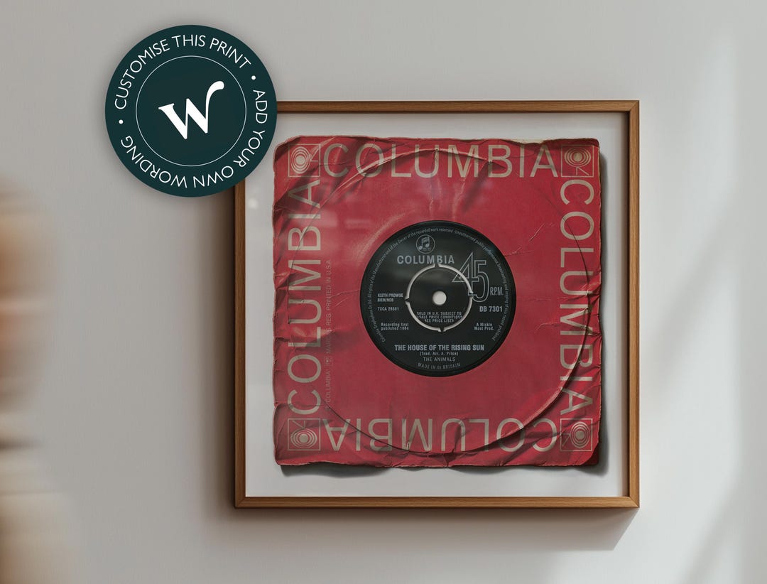 The Animals - Columbia Records - Custom 45rpm Record Sleeve Wall Art ...