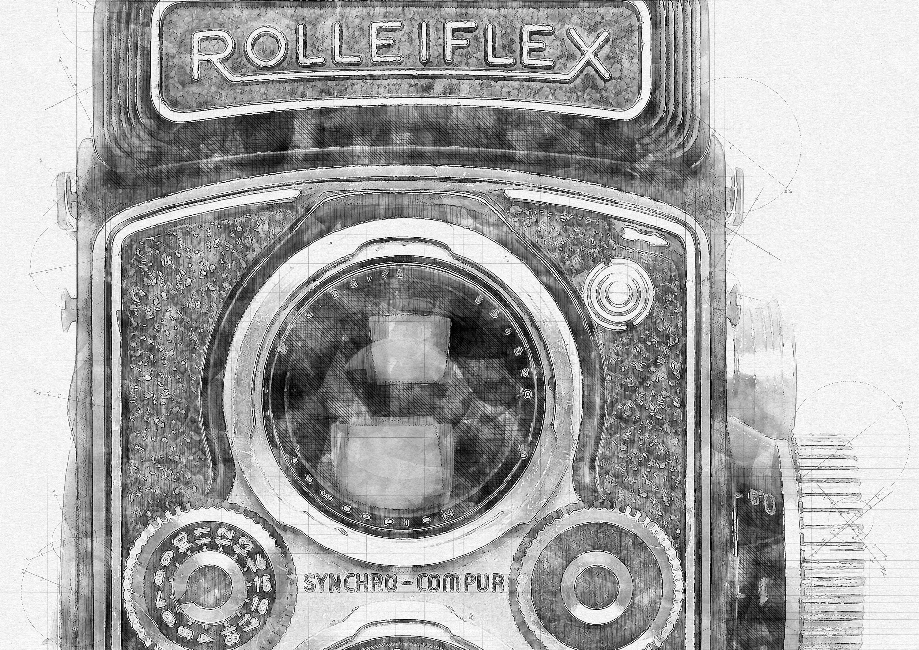 Rolleiflex A1 TLR camera digitally created technical drawing | Etsy