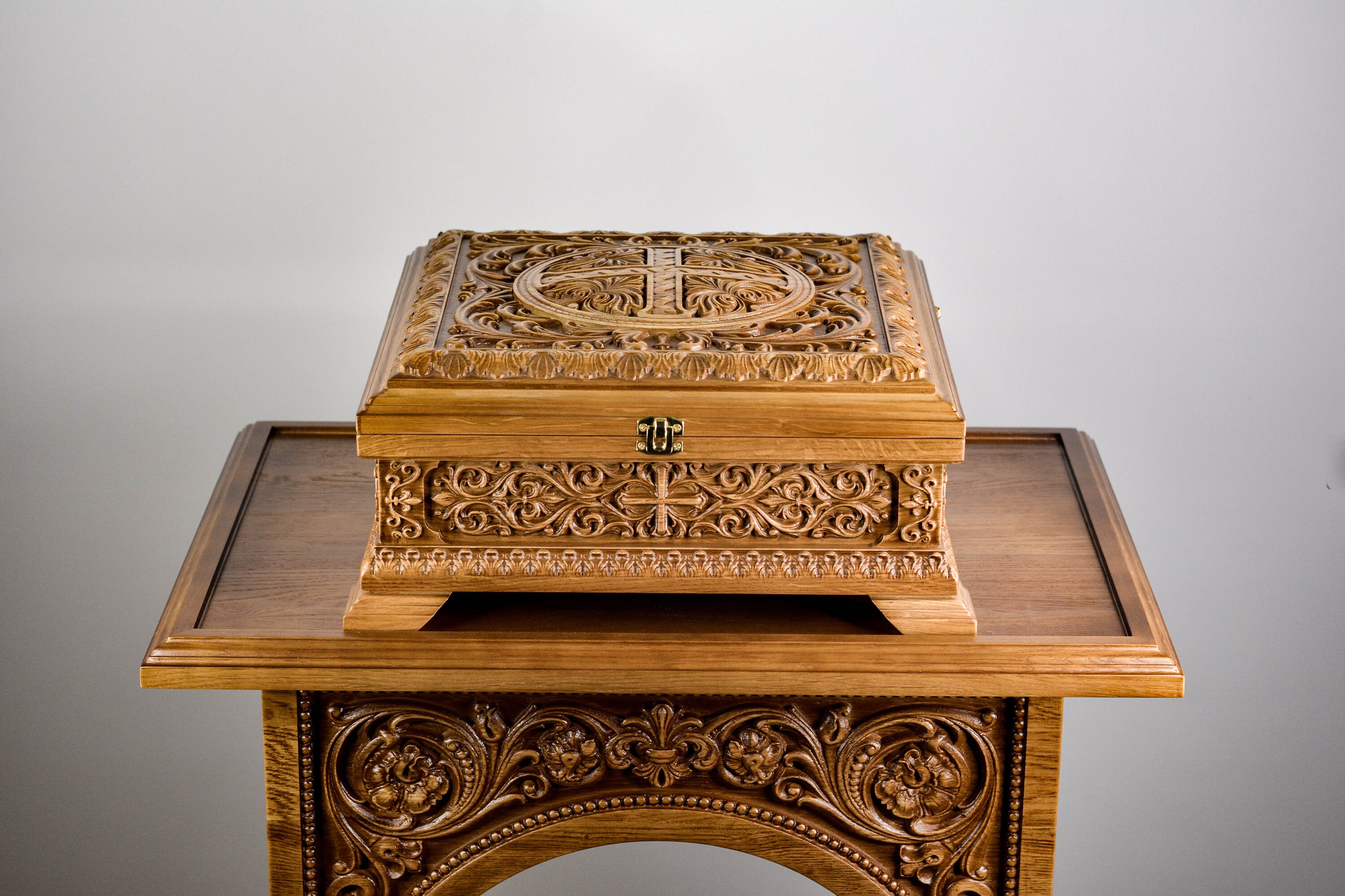 12.5" Reliquary Box Carved Wooden Religious Reliquary for Church Oak ...