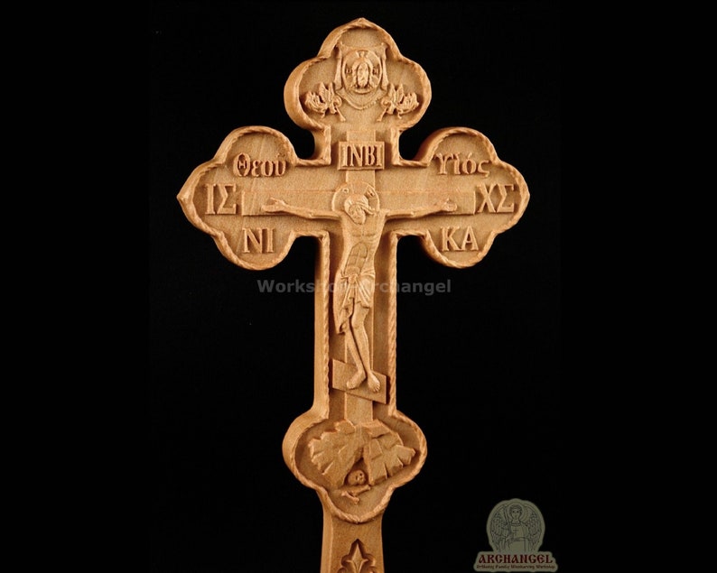 7" Greek Wooden Blessing Cross: Handmade Pear Wood Altar Crucifix - Etsy