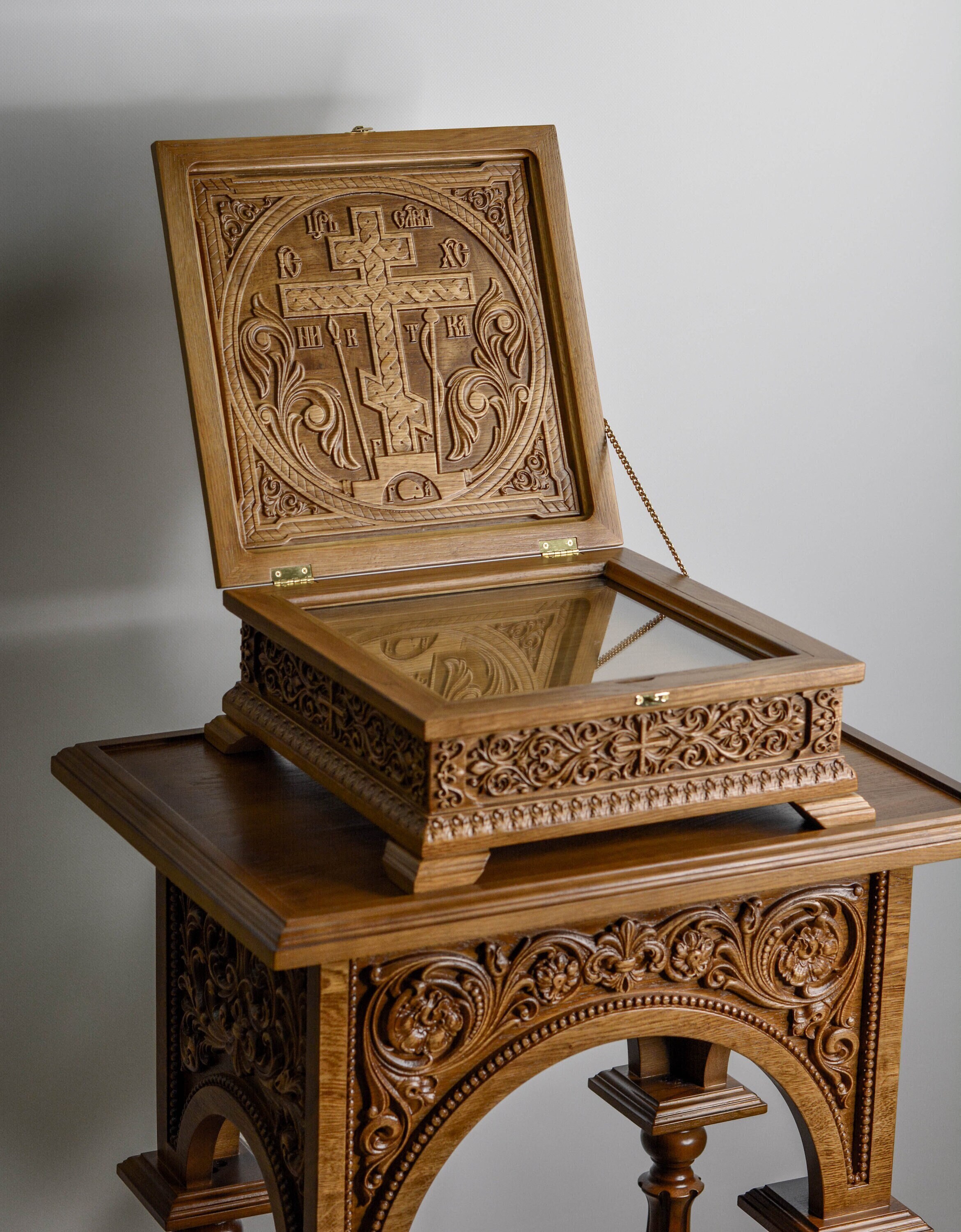12.5" Reliquary Box Carved Wooden Religious Reliquary for Church Oak ...