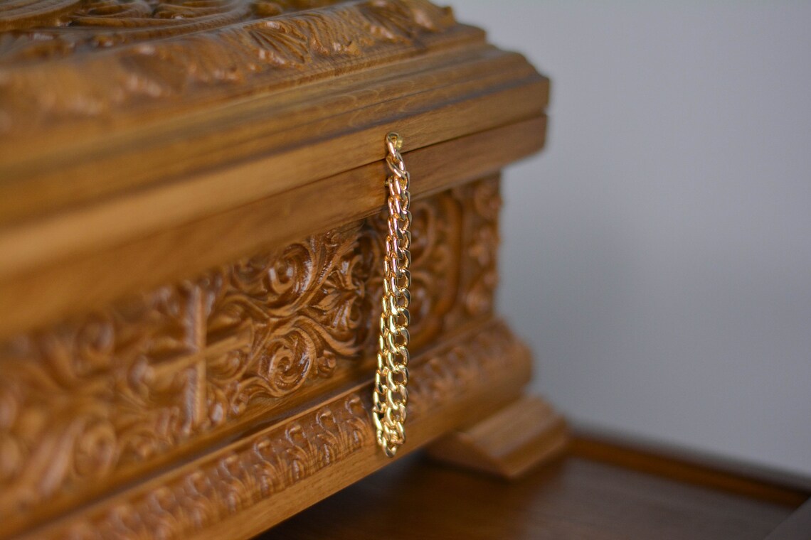 12.5" Reliquary Box Carved Wooden Religious Reliquary for Church Oak ...