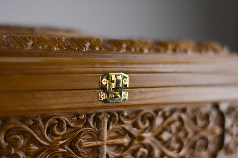 12.5" Reliquary Box Carved Wooden Religious Reliquary for Church Oak ...