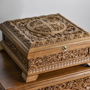 12.5" Reliquary Box Carved Wooden Religious Reliquary for Church Oak ...