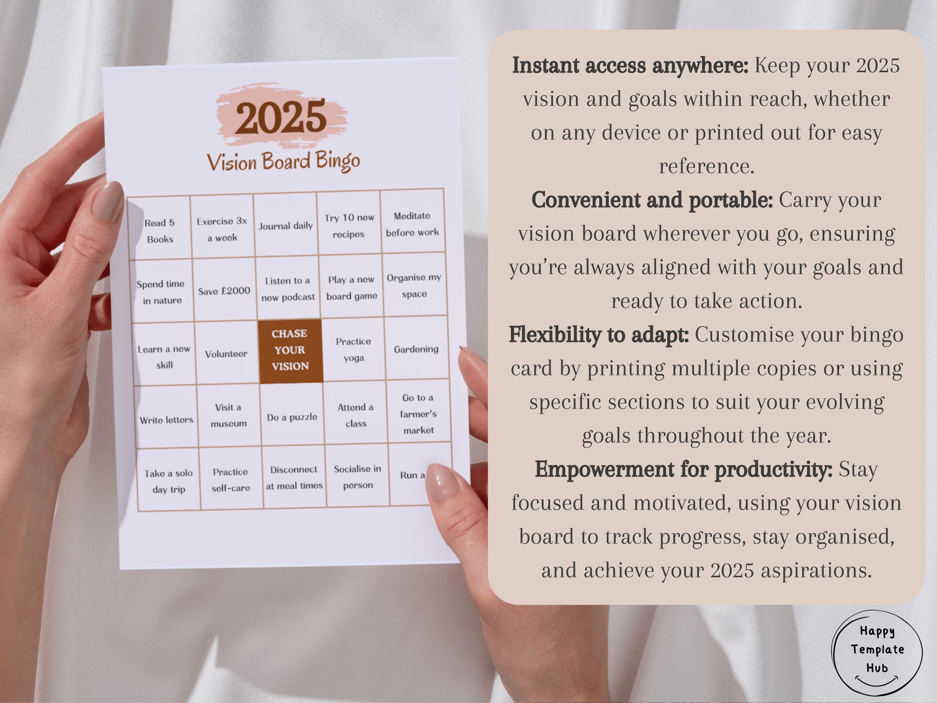 2025 Vision Board Bingo Editable, Canva Template Printable, 2025 Bingo ...