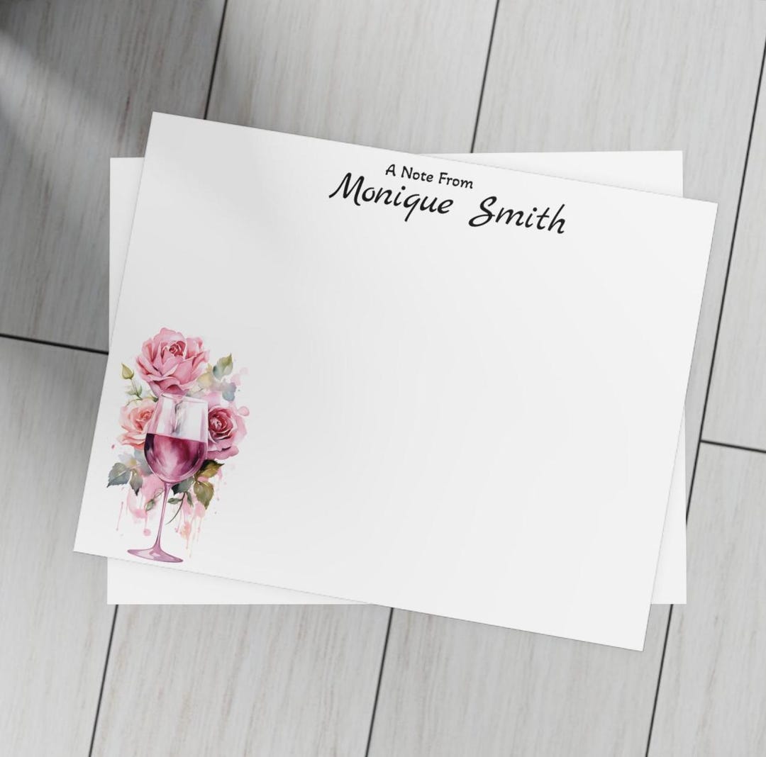 Personalized Stationery Set Note Card Floral Wine Glass Stationary ...