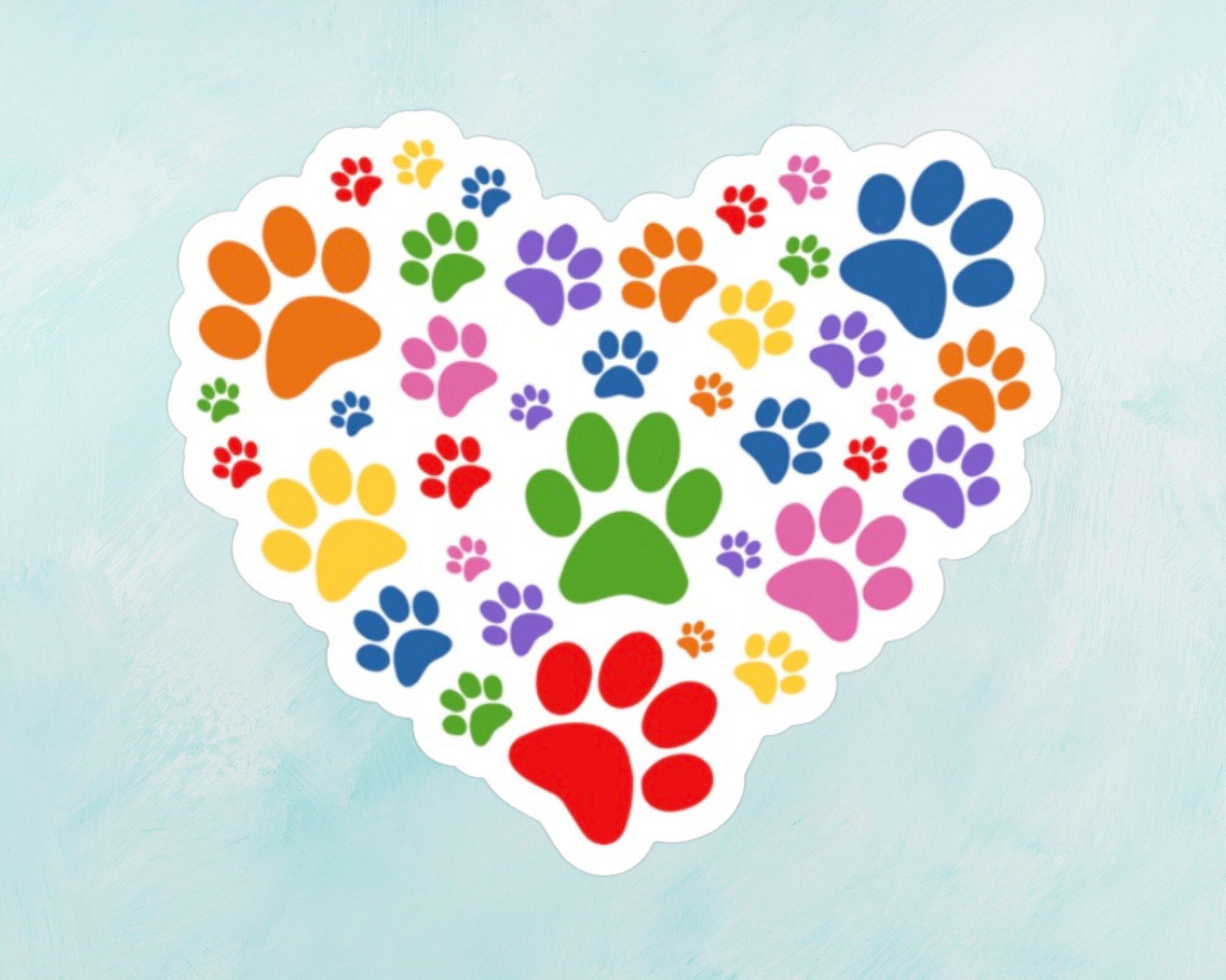 Paw Print Heart Sticker, Rainbow Paw Prints, Waterproof Paw Print ...