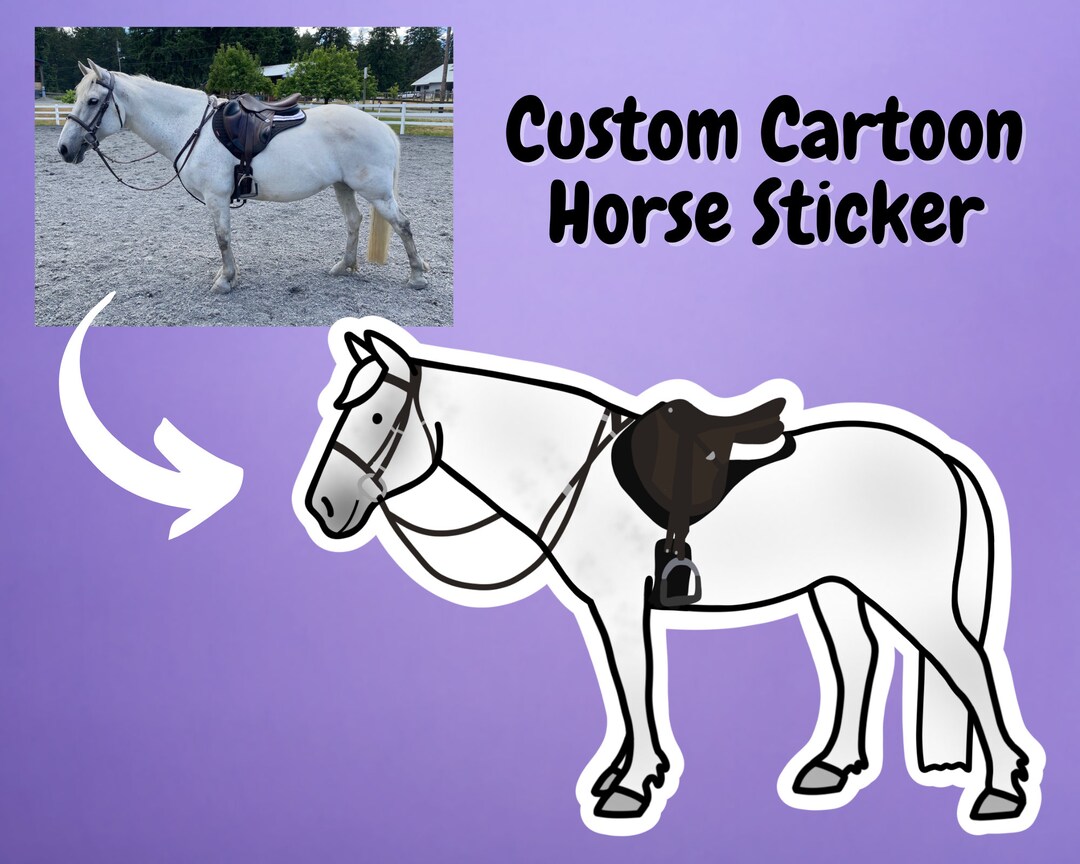 Custom Horse Sticker, Cartoon Horse Art, Personalized Horse, Gift for ...
