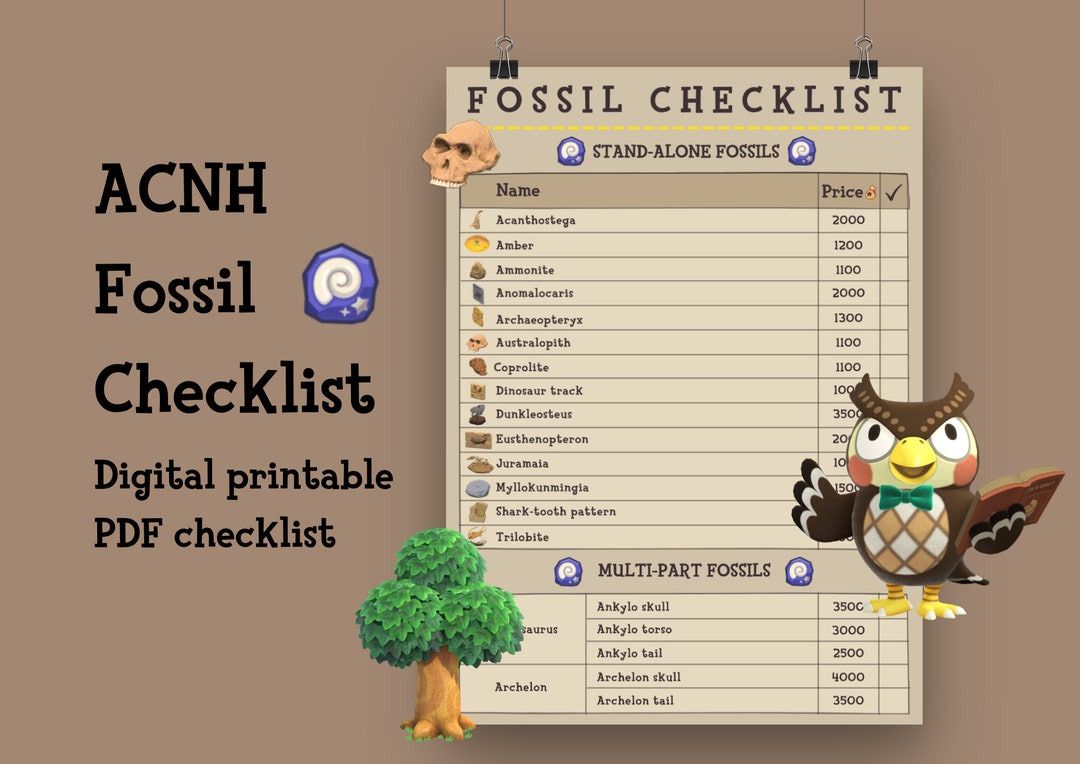 Animal Crossing New Horizons Complete Fossil Checklist Tracker - PDF ...