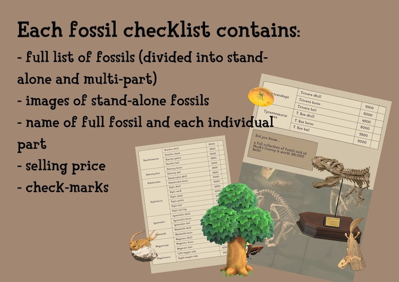 Animal Crossing New Horizons Complete Fossil Checklist Tracker - PDF ...
