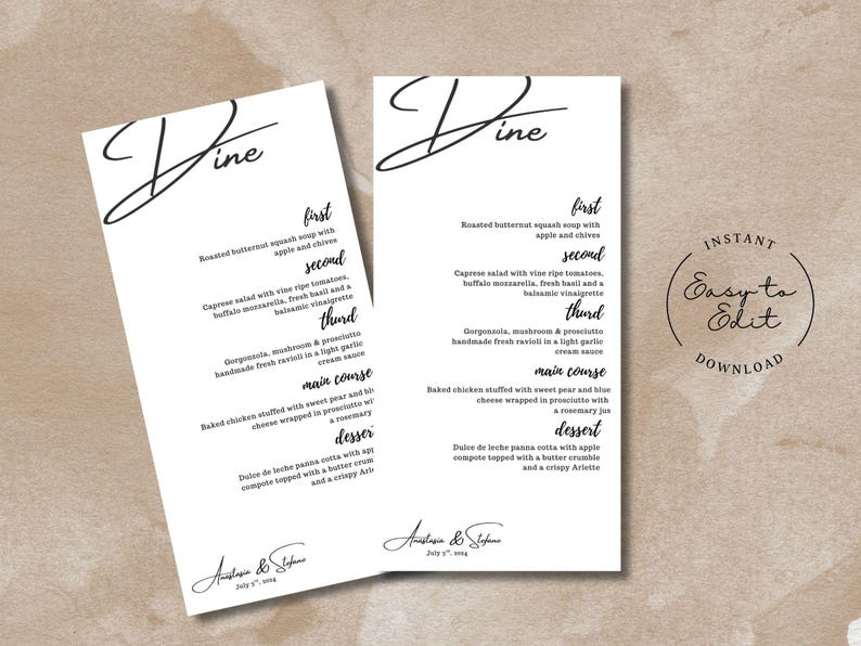 Minimalist Black & White Menu | Fully Editable Canva Template - Etsy