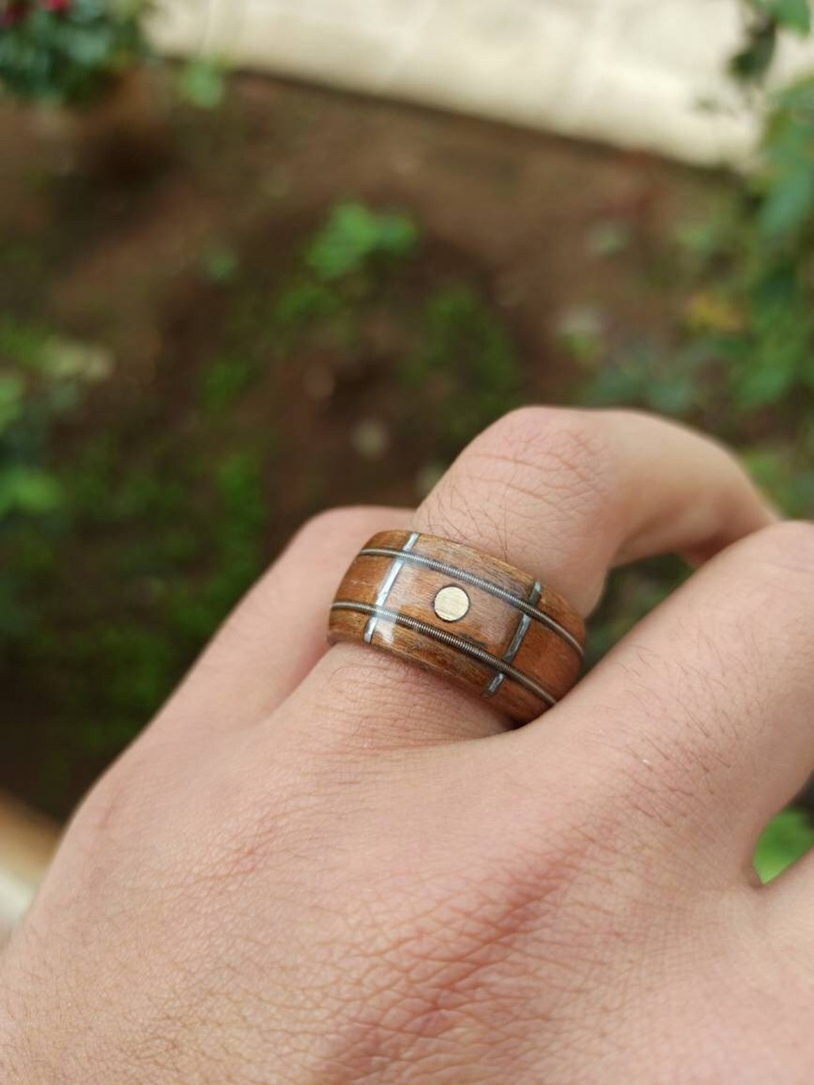 Guitar Fretboard Cherry Wooden Ring / Bentwood Ring With Guitar String ...