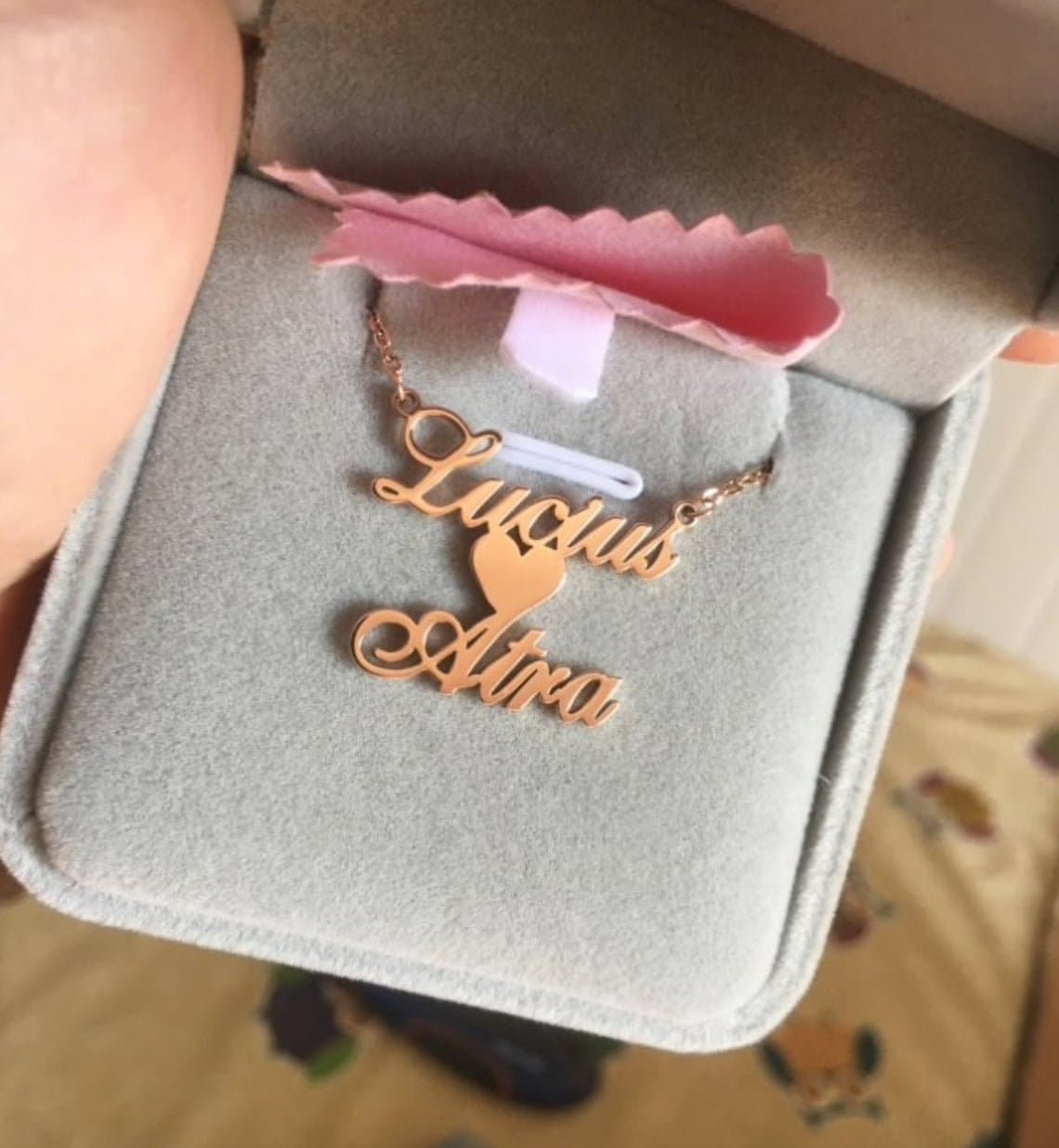 Custom Necklace Couple Necklace Two Name With Heart Etsy