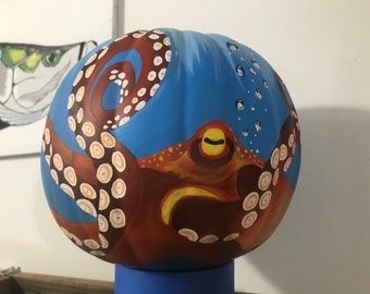 Hand-painted Coastal Octopus Pumpkin - Etsy