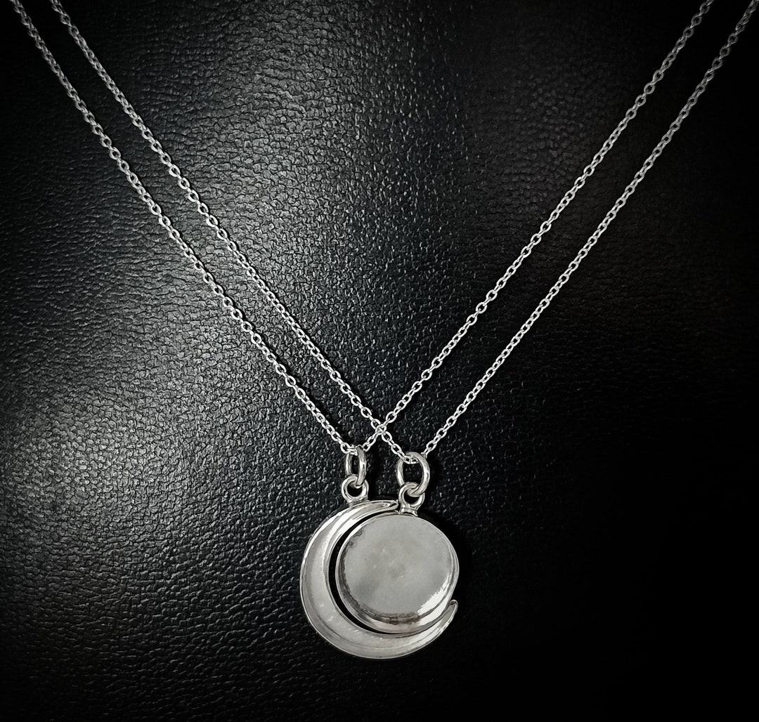 15mm Round With Moon Blank Bezel Pair Necklace for Two People, 925 ...