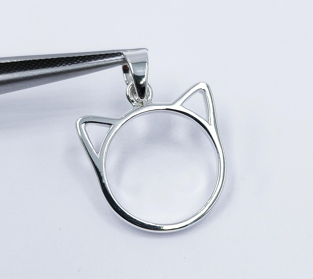 18mm Cat Face Shape Blank Bezel Open Back Pendant. 925 Sterling Silver ...