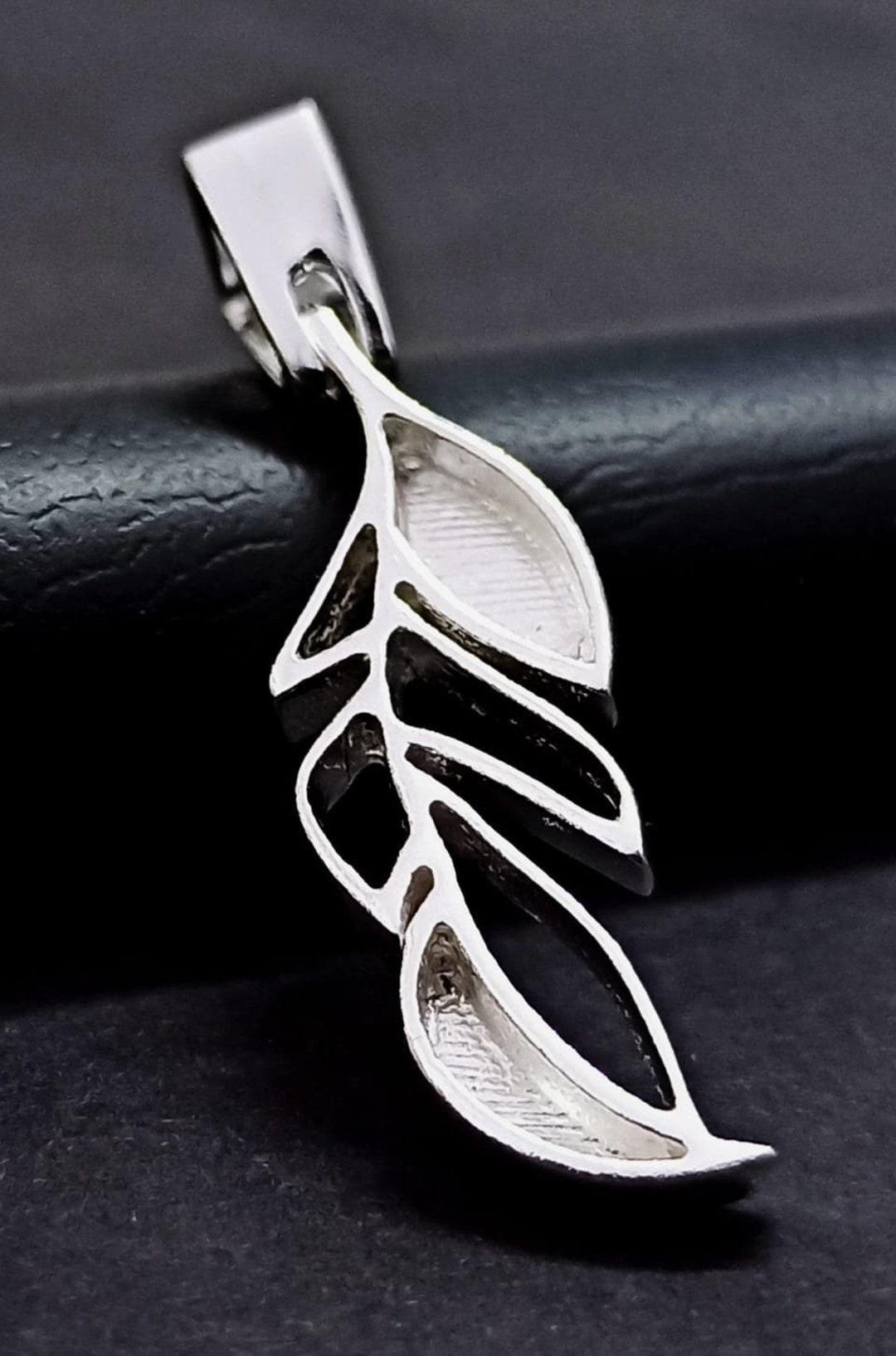 36mm Long With Bail Leaf Shape Blank Bezel Pendant. 925 Sterling Silver ...