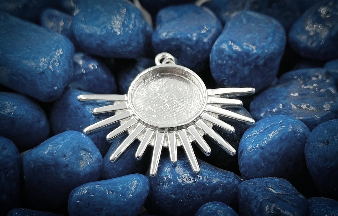 13mm Round Shape Blank Bezel Big Sun Pendant, 925 Sterling Silver ...
