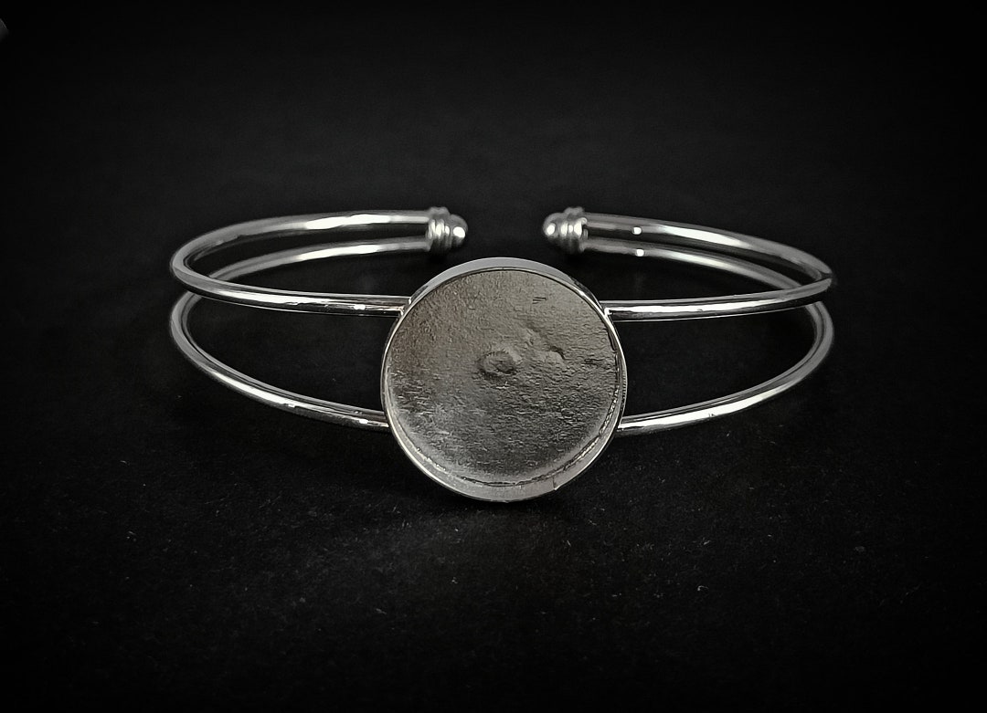 925 Sterling Silver 20mm Round Shape Bezel Bangle, 925 Sterling Silver ...