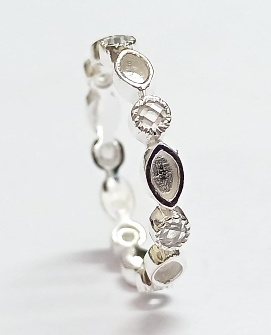 Checker Cut Round Zircon Ring With 2x5 Mm Marquise Blank Bezel. Chakri ...