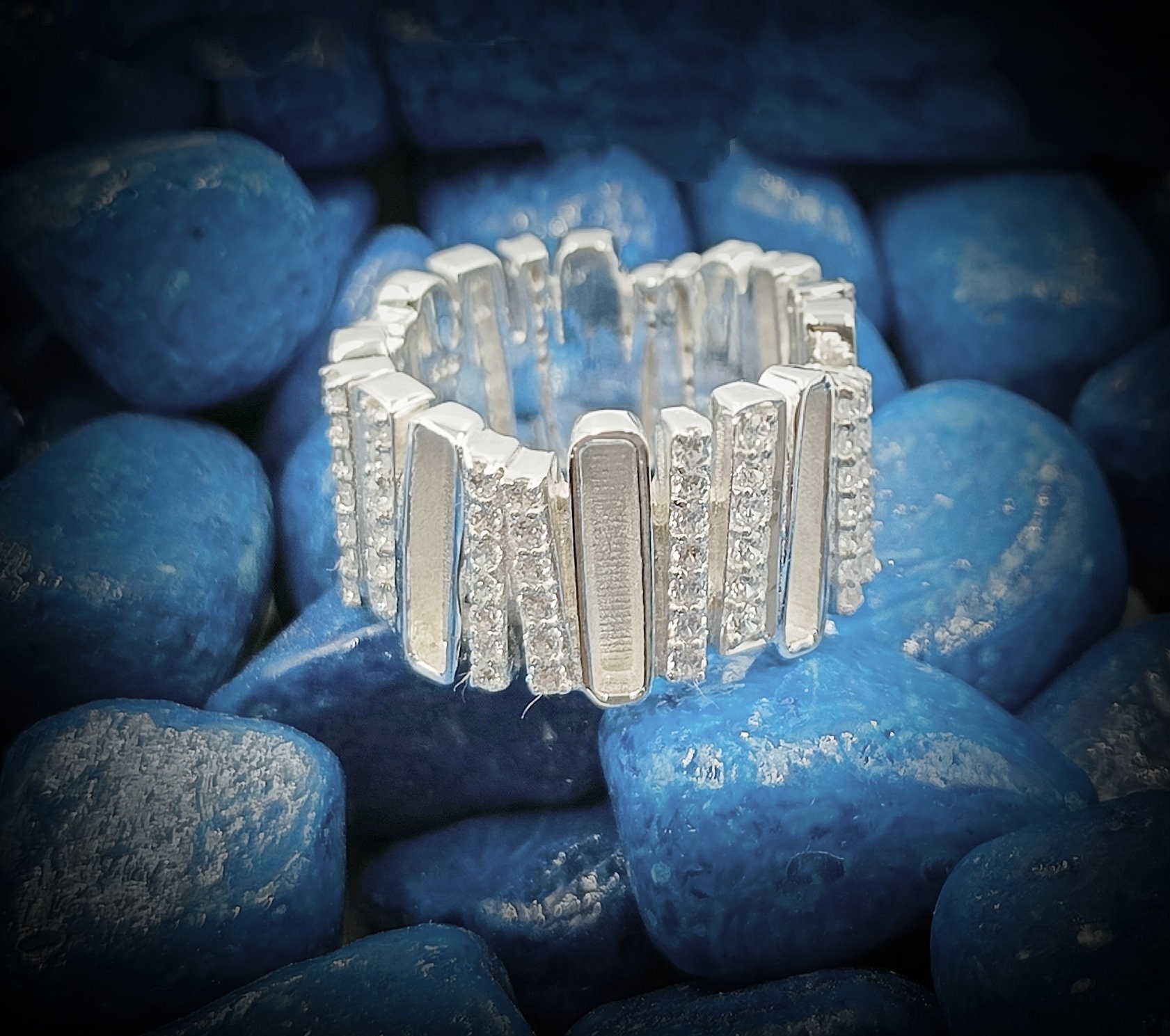 925 Sterling Solid Silver 12mm Wide Designer Close Back Bezel Ring With ...
