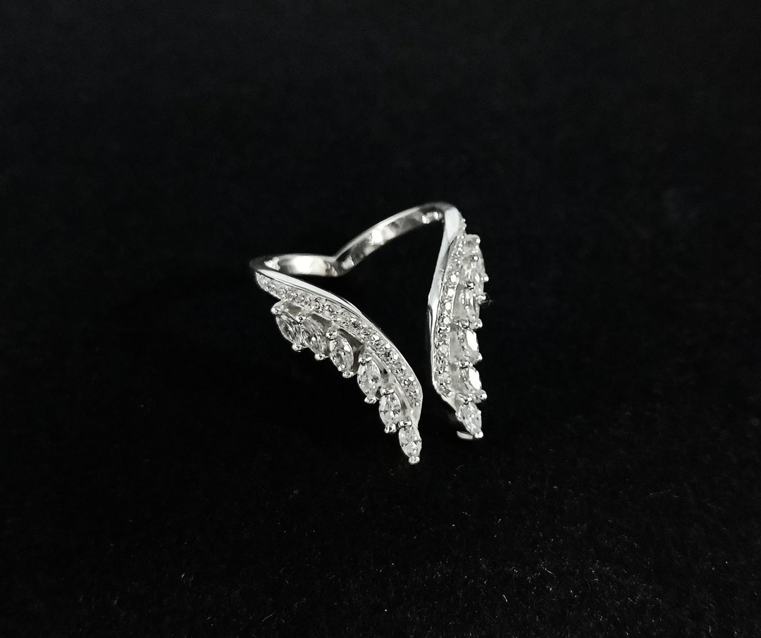 925 Sterling Solid Silver Angel Wings Shape Ring With Zircon, All Color ...