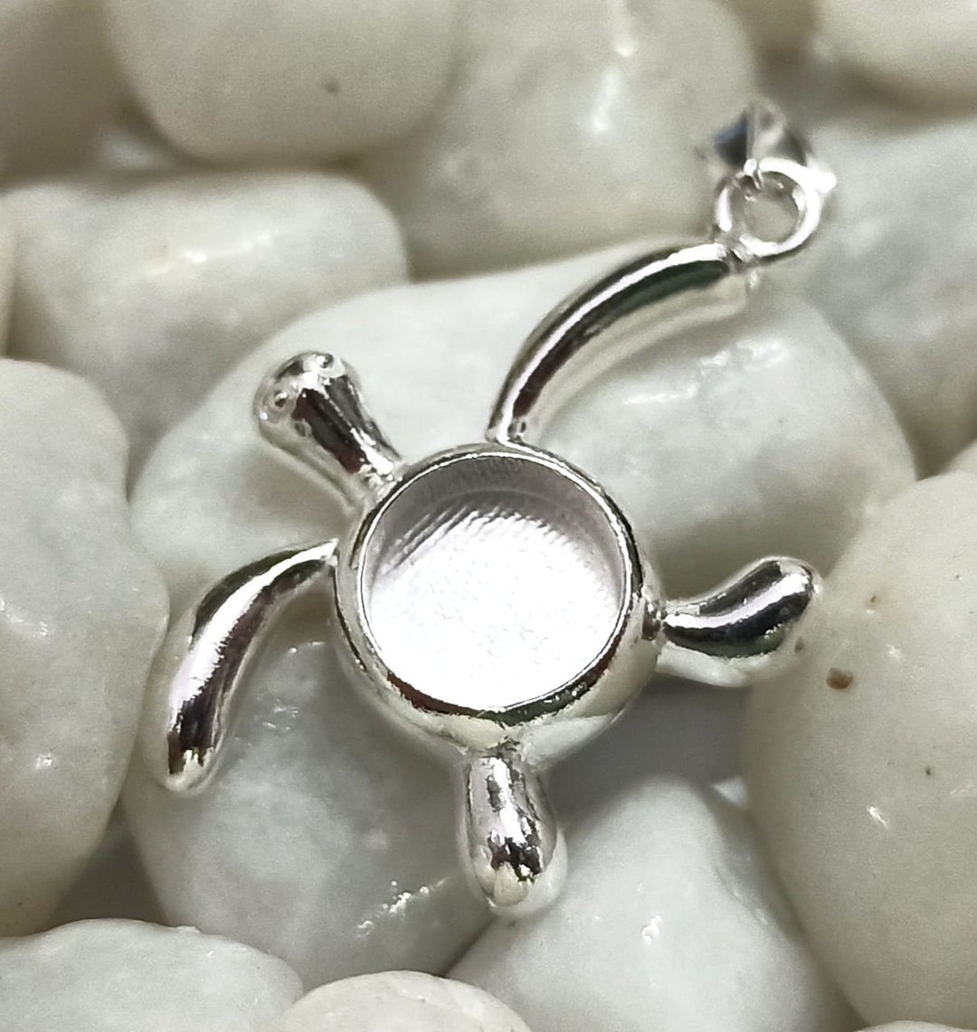 The Lucky Turtle With 8mm Round Blank Bezel Pendant, 925 Sterling ...