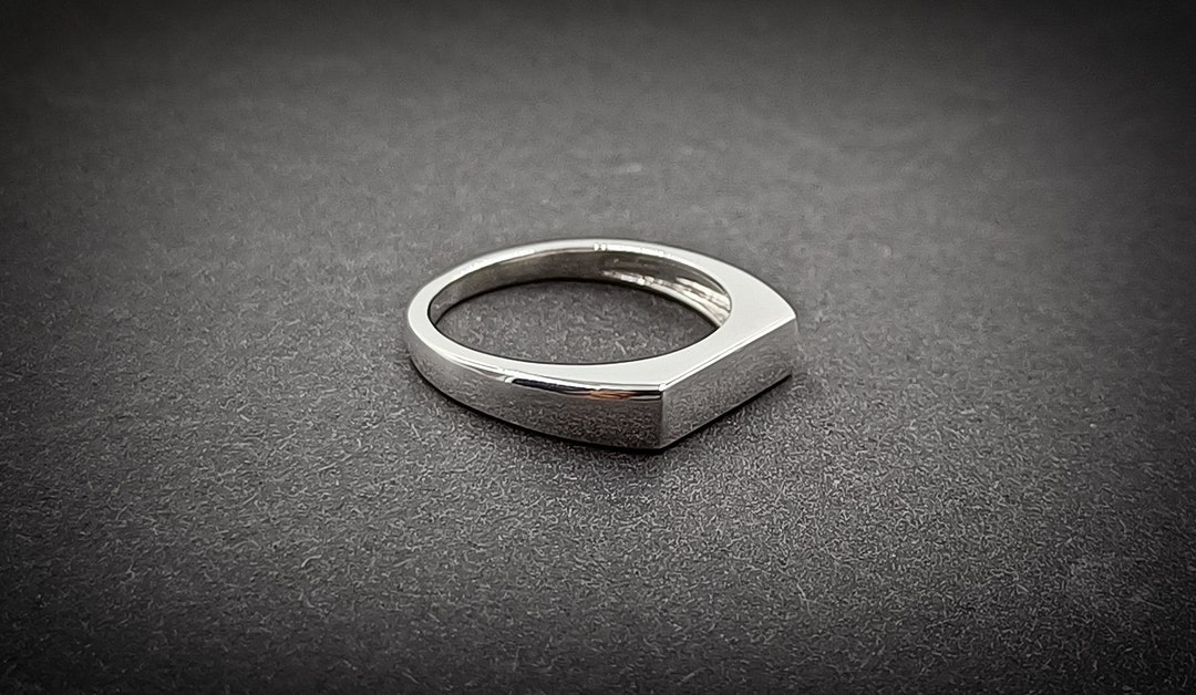 925 Sterling Solid Silver 4x14mm Solid Top Rectangle Shape Ring, Good ...