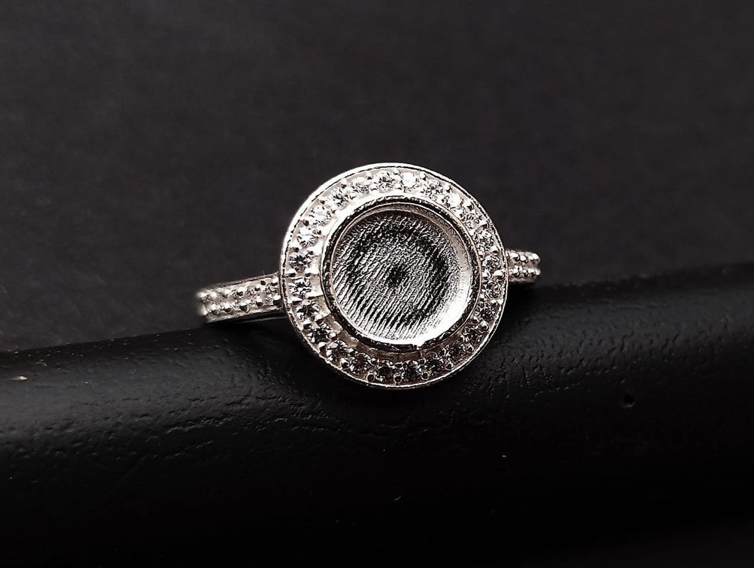 Round Shape Blank Bezel Ring Surrounded With Zircon, 925 Sterling ...