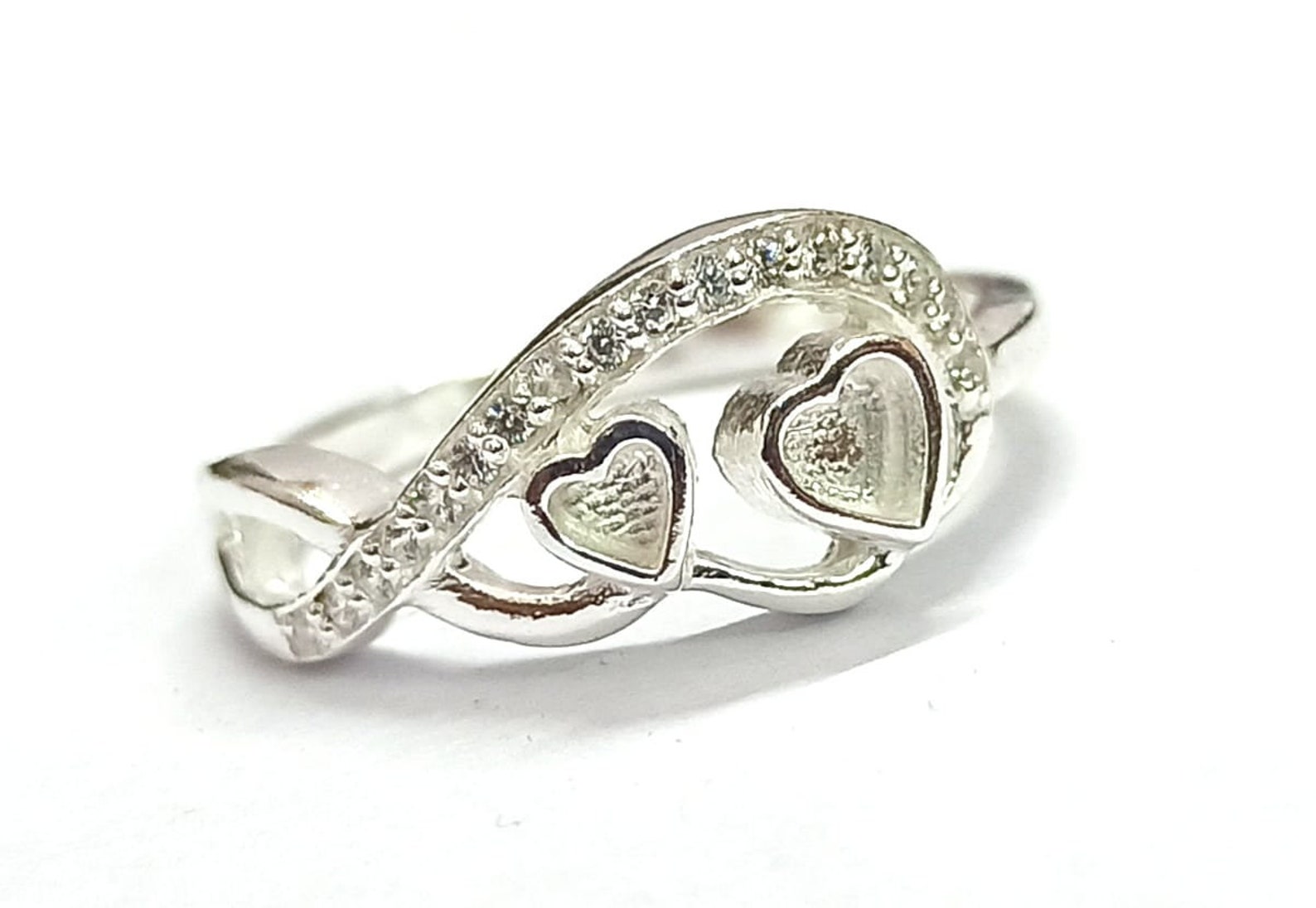 925 Sterling Solid Silver the Lovebirds Blank Heart Bezel With Zircon ...