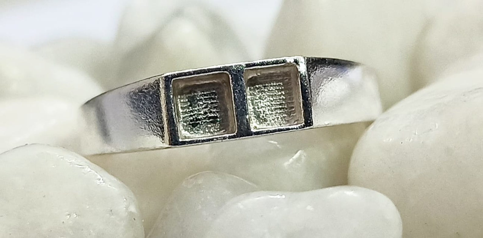 4x8mm Rectangle Shape Blank Bezel 925 Sterling Silver Ring With Two ...