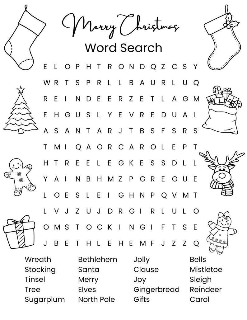 Printable Christmas Word Search, Stocking Stuffers, Holiday Games ...