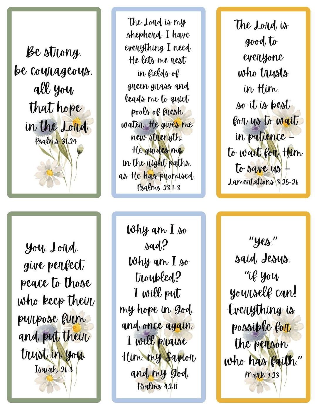 Set of 6 Scripture Cards, Bible Verse Cards, Bible Verse Memory Cards ...