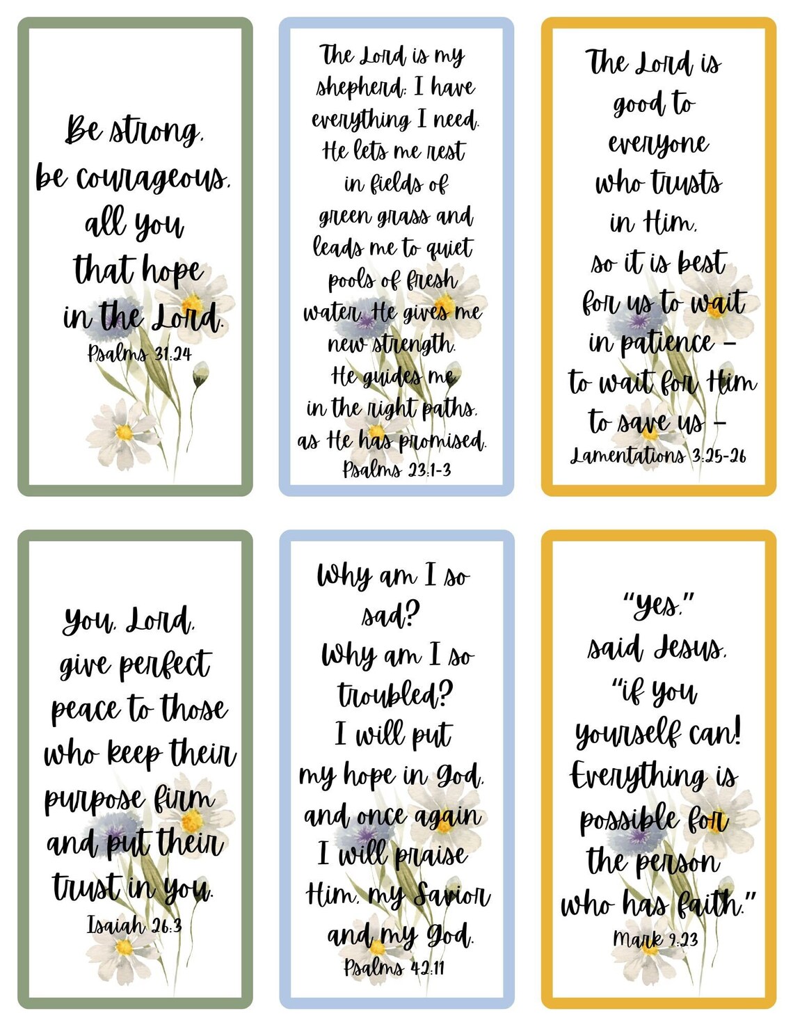 Set of 6 Scripture Cards, Bible Verse Cards, Bible Verse Memory Cards ...