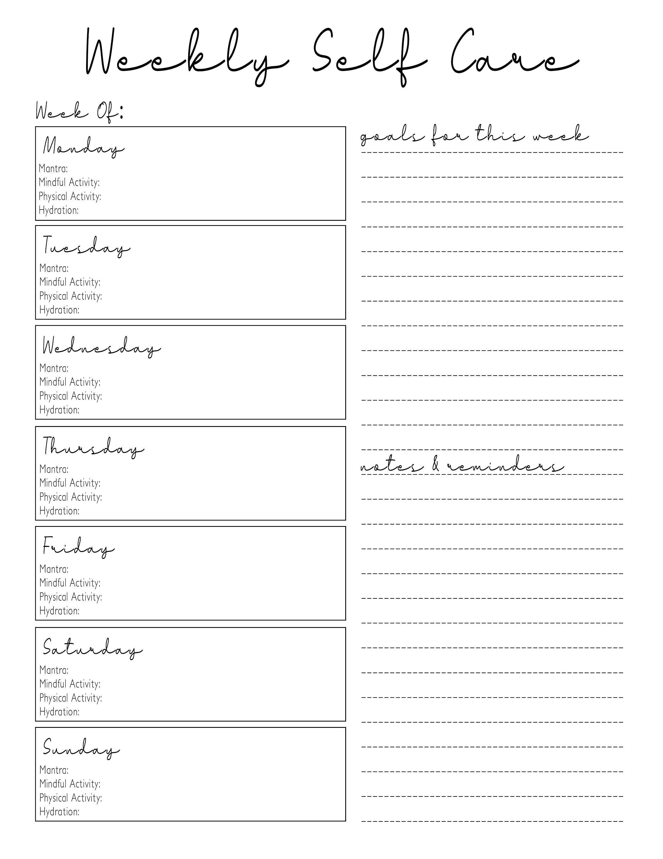 Self Care Weekly Log Digital Download Printable - Etsy