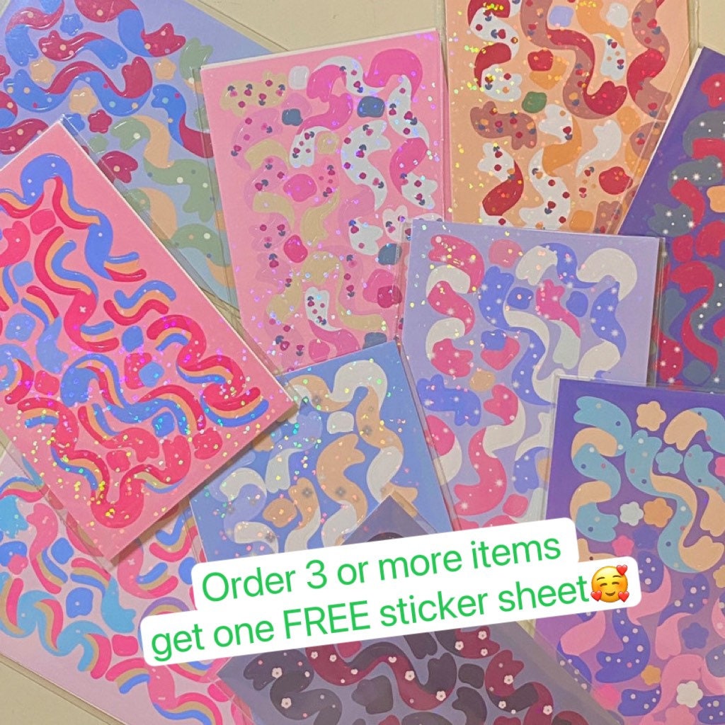 Holographic Kawaii Korean Style Sticker Sheet Cat Bunny Pink - Etsy