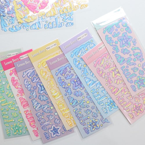 Holographic Kawaii Korean Style Sticker Sheet Cat Yellow Pink - Etsy