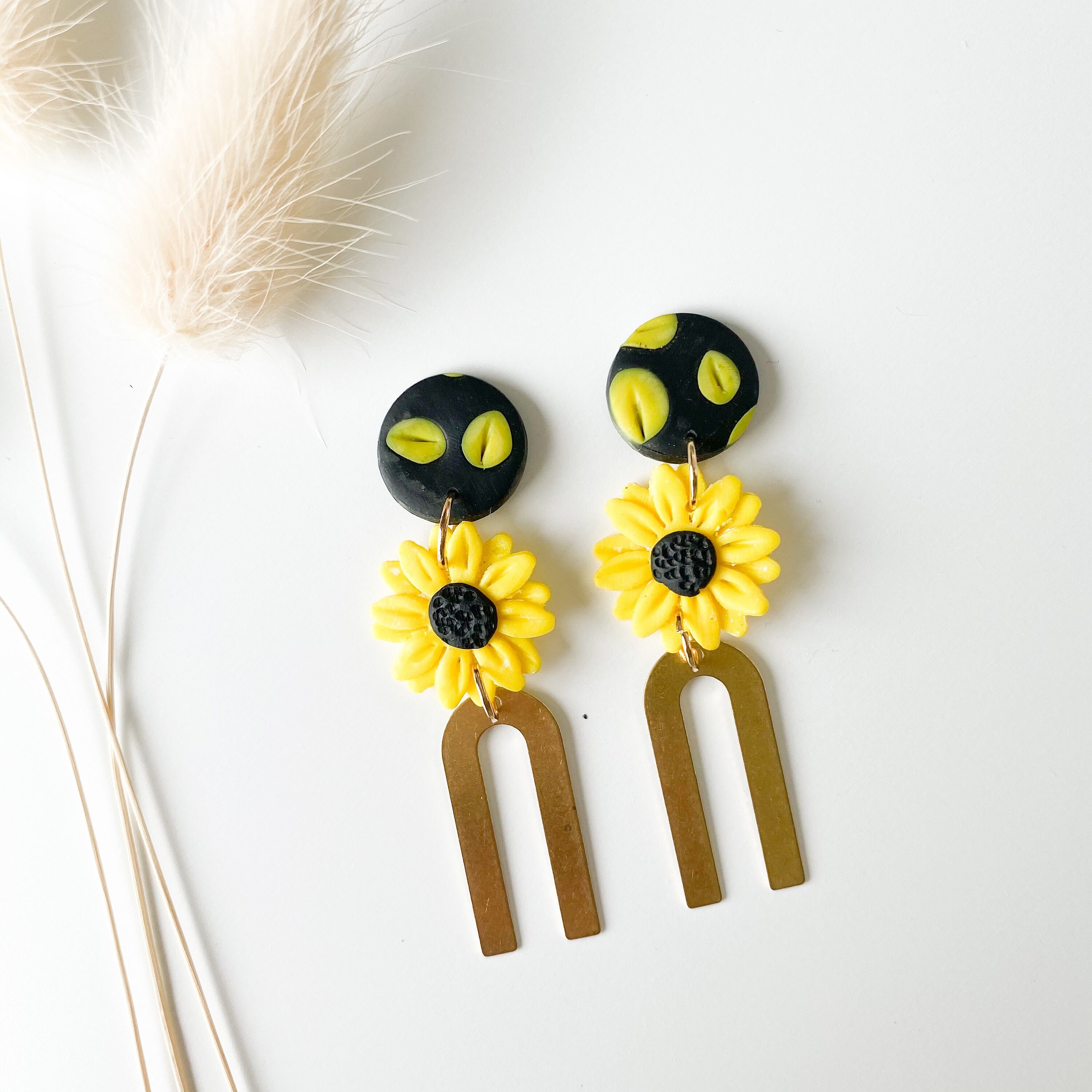 Sunny Bling // Colección girasoles //Pendientes de arcilla polimérica ...
