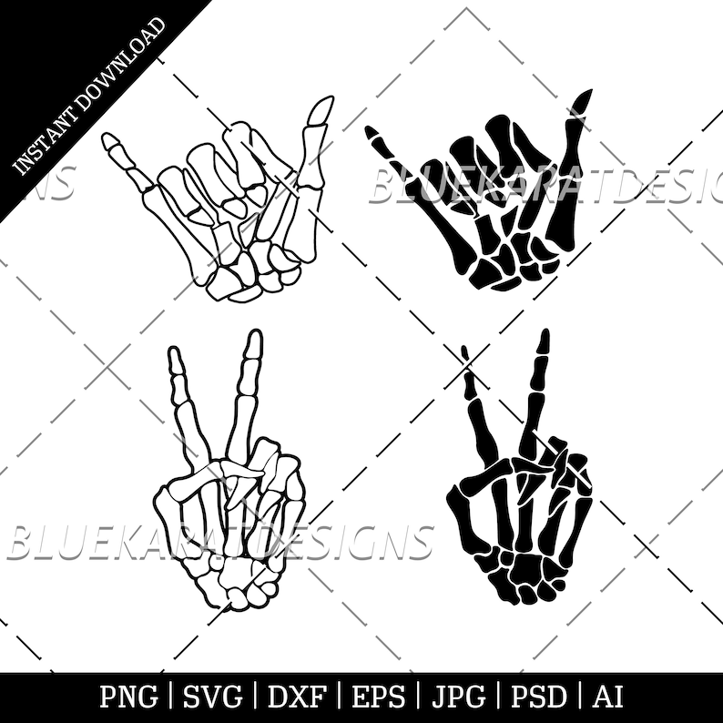 Skeleton Hand & Peace Signs SVG | Tattoo Decal T-shirt Sticker Art ...