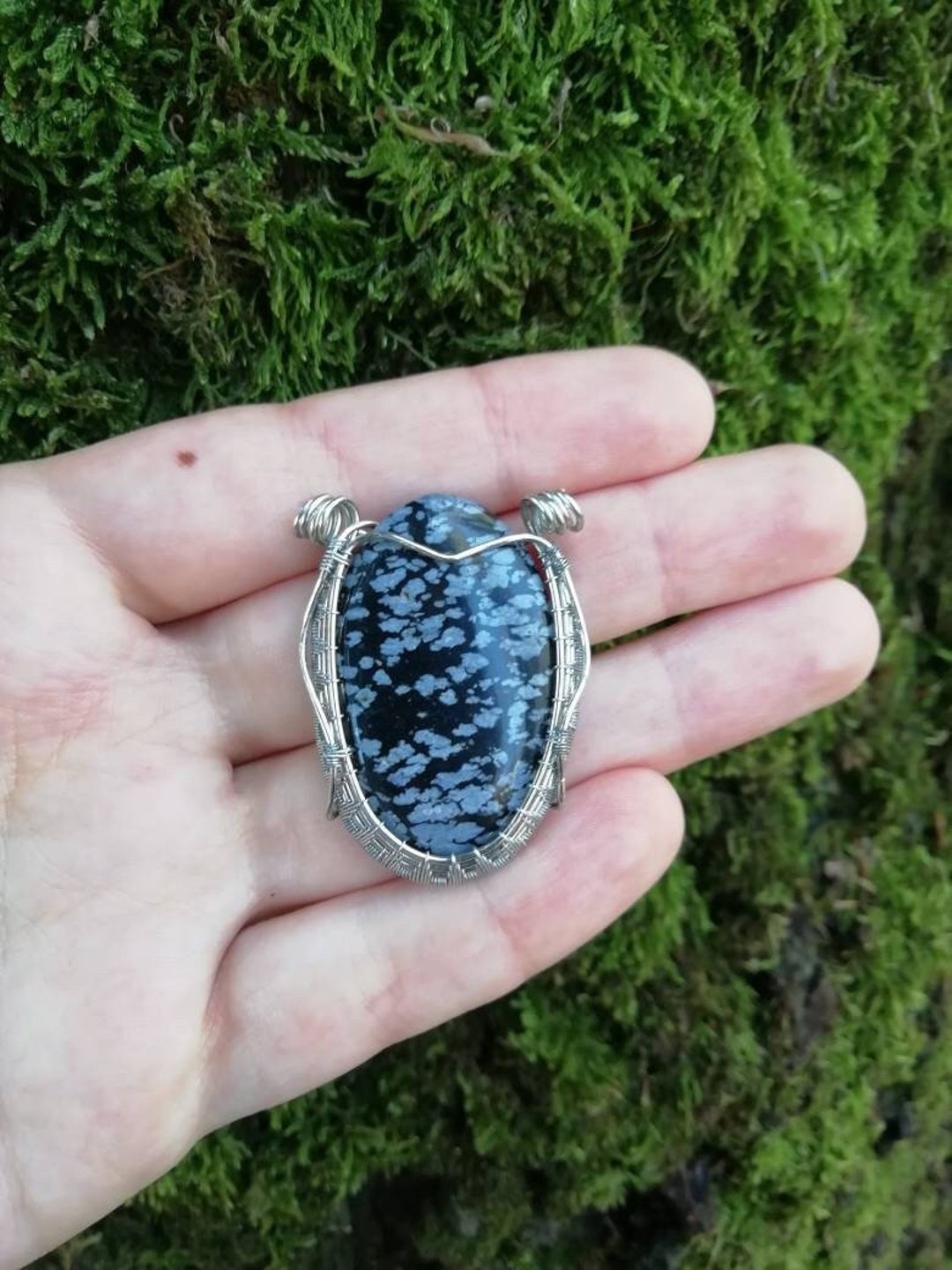 Obsidian Necklace - Snowflake Obsidian Pendant - Protection Necklace ...