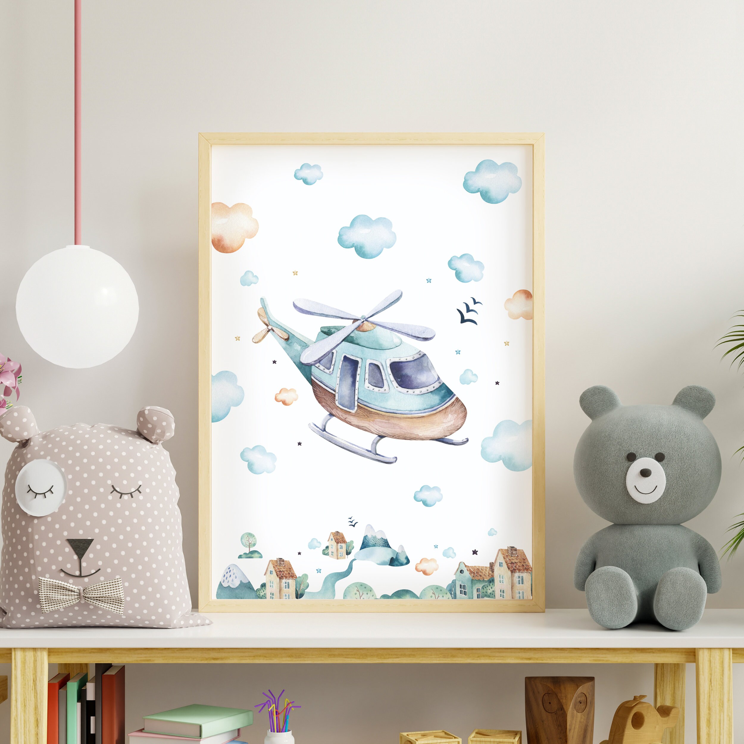 Nursery Poster Helicopter A4 Children's Poster Nursery - Etsy