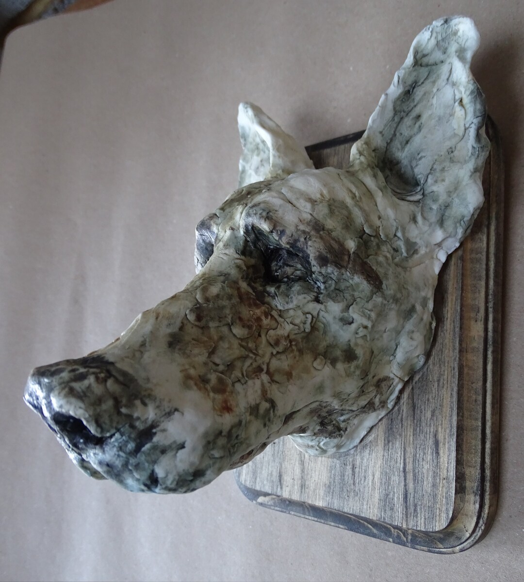 German Shepherd. Porcelain Dog Head Mounted on Wood Plaque for Wall ...
