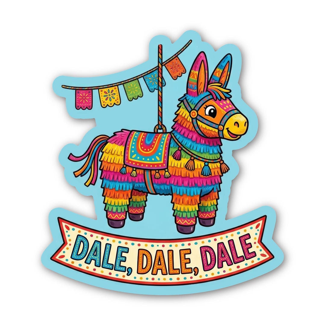 Fiesta-ready Donkey Piñata & Papel Picado "dale" Sticker (appr. 3x3 ...