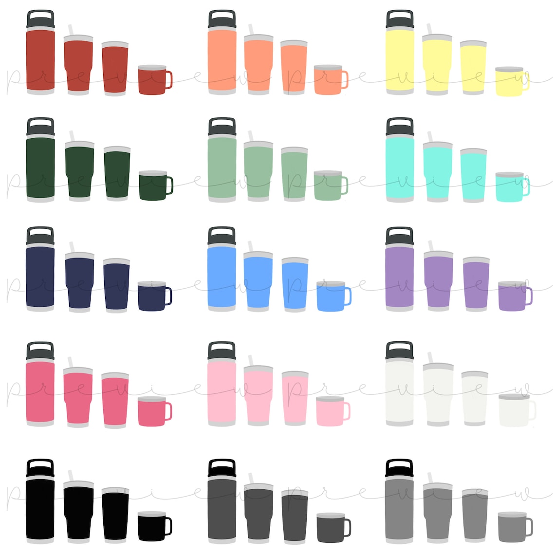 Yeti Style Clipart Cups - Mug - Tumbler - Water Bottle - Thermos ...