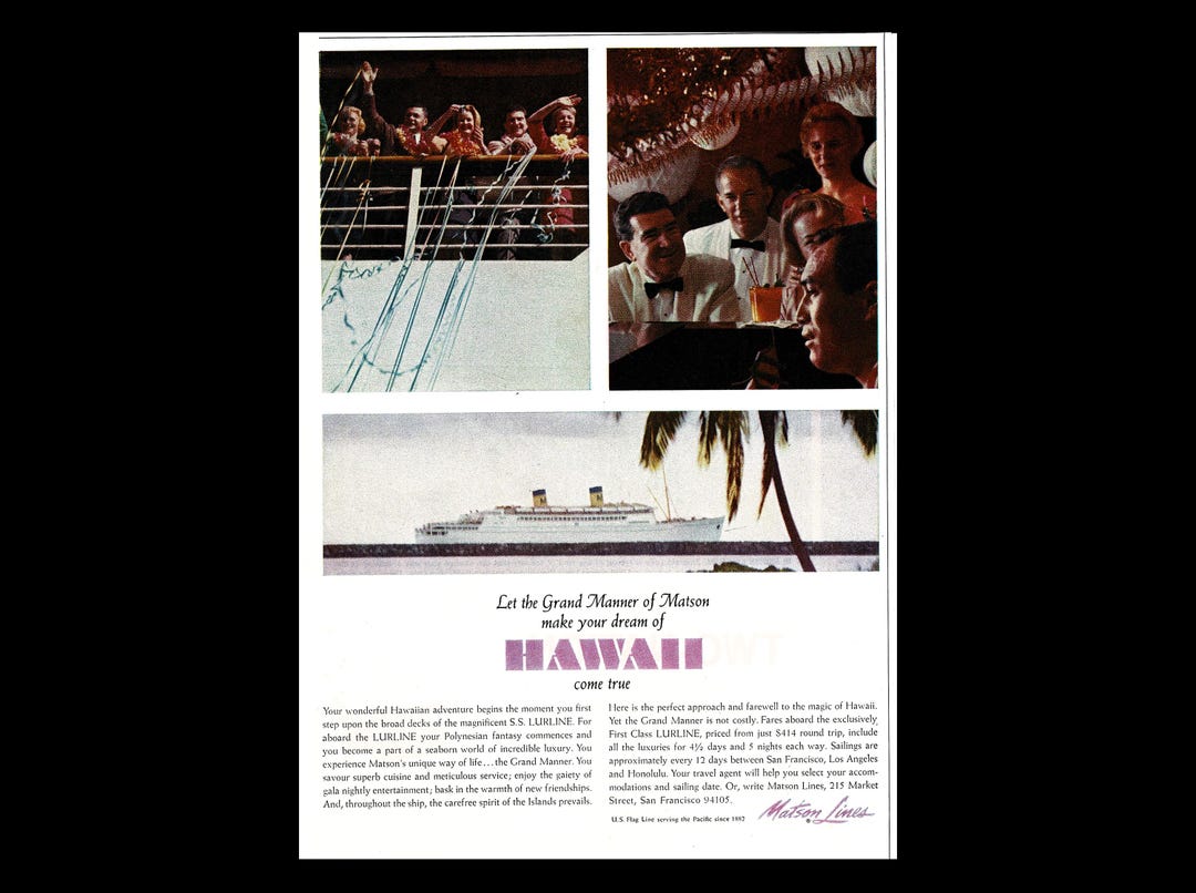 1950s Hawaii Matson Lines Lurline Magazine Ad Ocean Liner Cruise Ship ...